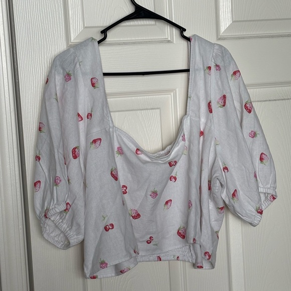 bp | Tops | Bp White Top With Strawberry Print | Poshmark